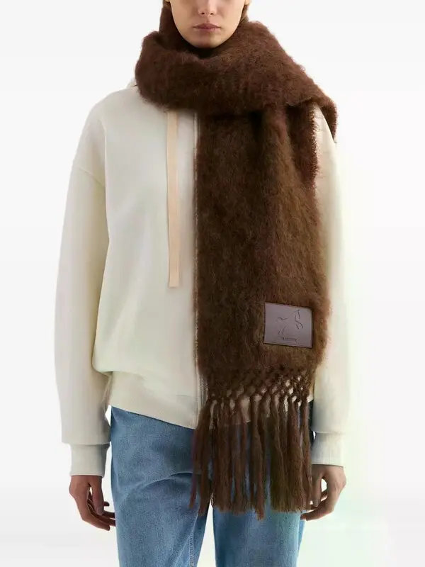 JIL SANDER Logo-patch Fringed Scarf - Brown
