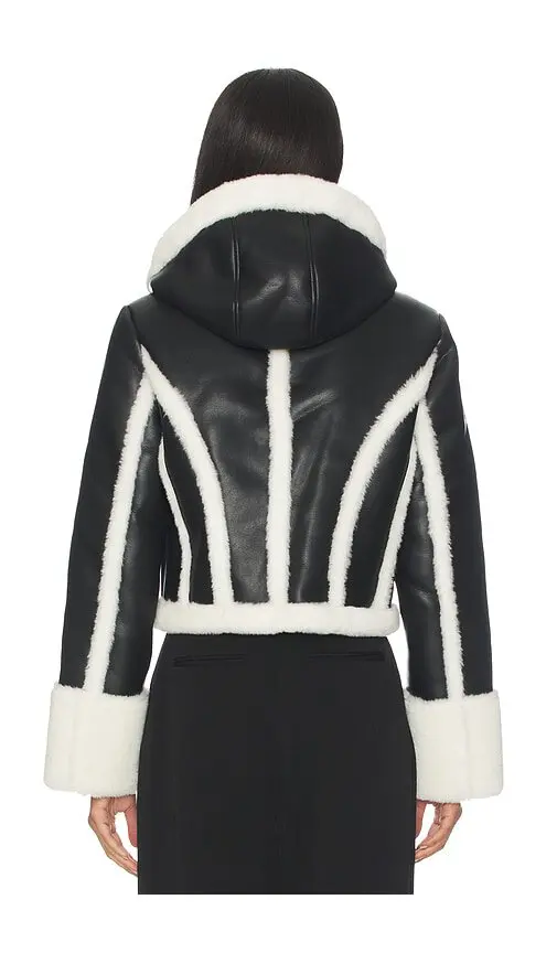 FLEUR DU MAL Faux Leather Jacket With Faux Fur Trim