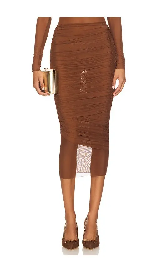 SEROYA Thessa Ruched Mesh Midi Skirt