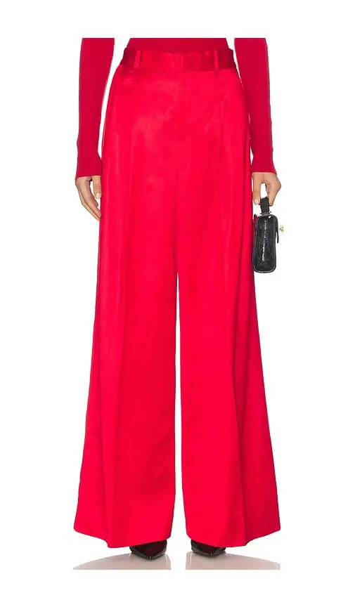 Polo Ralph Lauren Pleated Satin Wide Leg Pant - Red