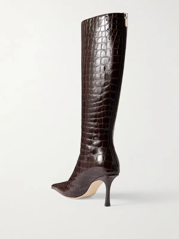 JIMMY CHOO Agathe 85 Croc-effect Leather Knee Boots - Brown