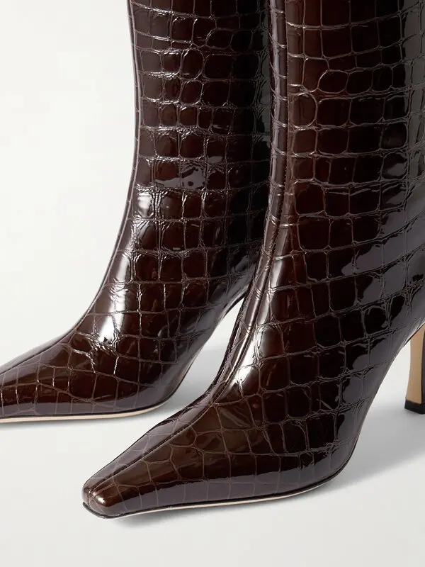 JIMMY CHOO Agathe 85 Croc-effect Leather Knee Boots - Brown
