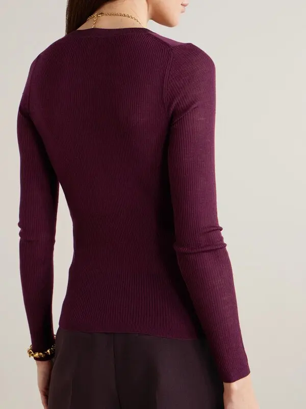 Chloé Ribbed Wool Sweater With Silk Trim