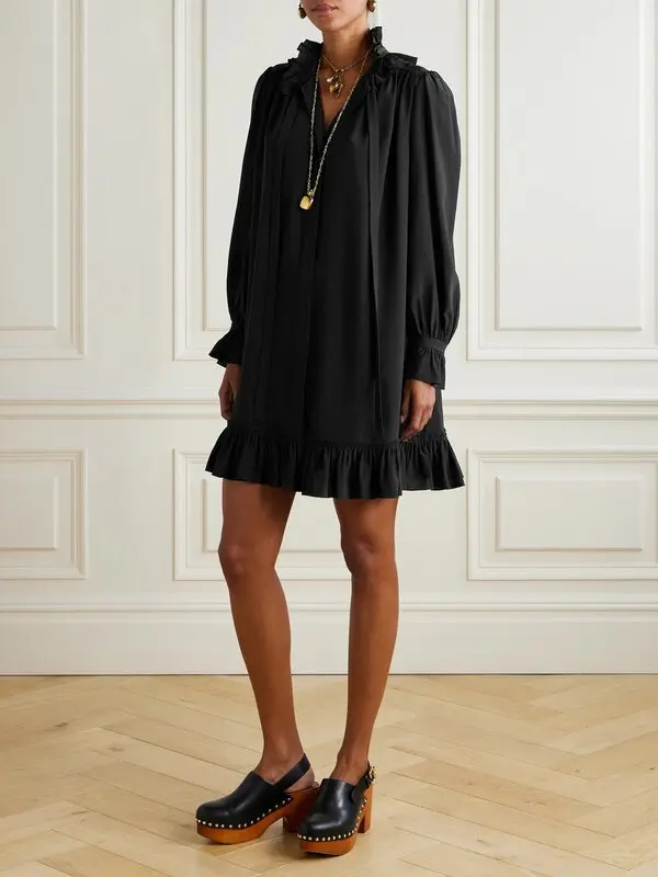 Chloé Organic Silk-crepe Ruffled Mini Dress
