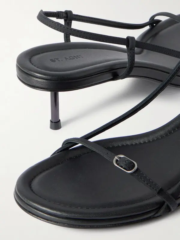 ST. AGNI Petite Belt Recycled-twill And Leather Slingback Sandals - Black