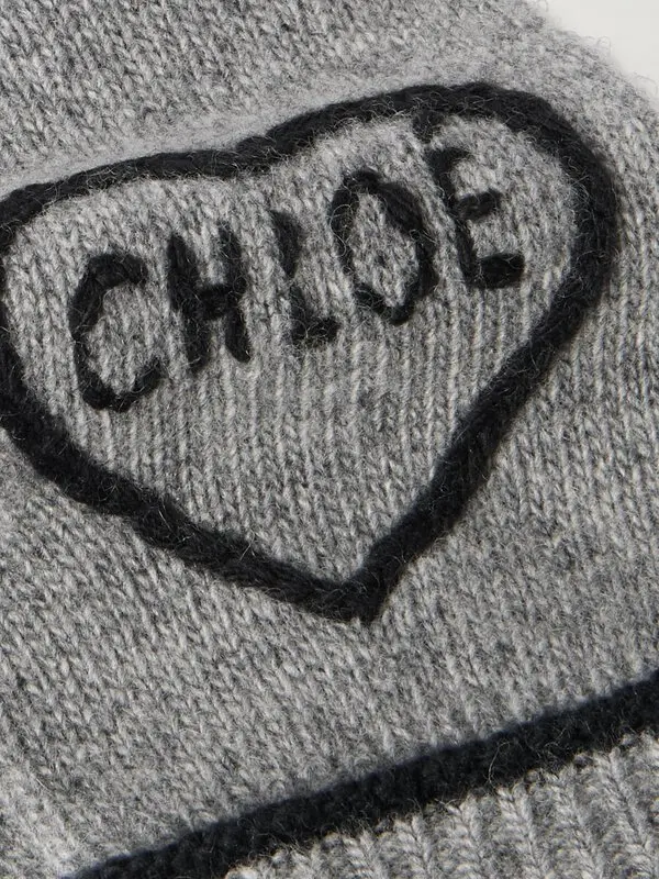 Chloé Embroidered Wool And Cashmere-blend Gloves - Gray