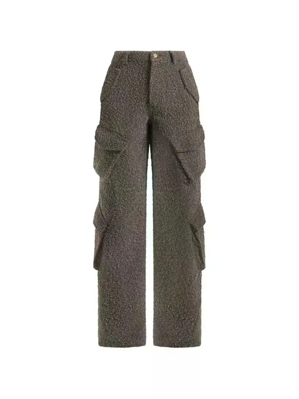 Manière De Voir High-waisted Boucle Denim Cargo Trousers