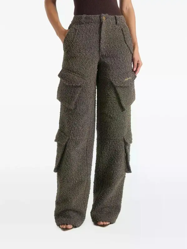 Manière De Voir High-waisted Boucle Denim Cargo Trousers