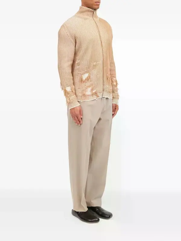MAISON MARGIELA Ribbed Distressed Zip-up Cardigan