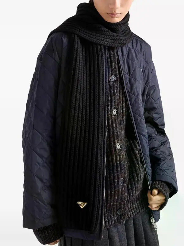 Prada Enameled Triangle Knit Scarf - Black