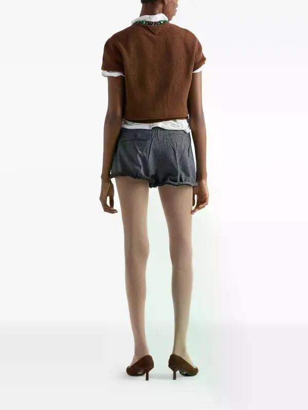 Prada Jewel Appliqued Ribbed Knit Sweater - Brown