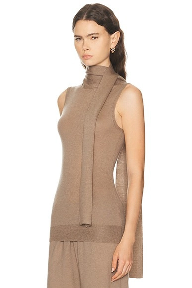 Enza Costa Tissue Cashmere Sleeveless Scarf Sweater - Walnut