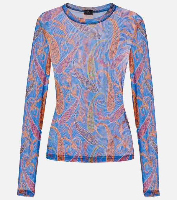 Etro Semi-sheer Velvet-trimmed Tulle Top