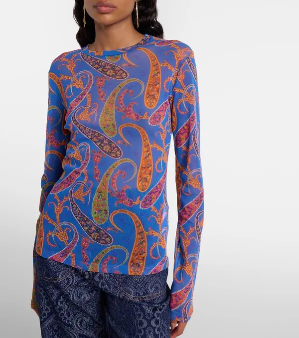 Etro Semi-sheer Velvet-trimmed Tulle Top