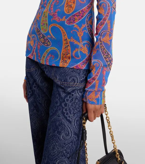Etro Semi-sheer Velvet-trimmed Tulle Top