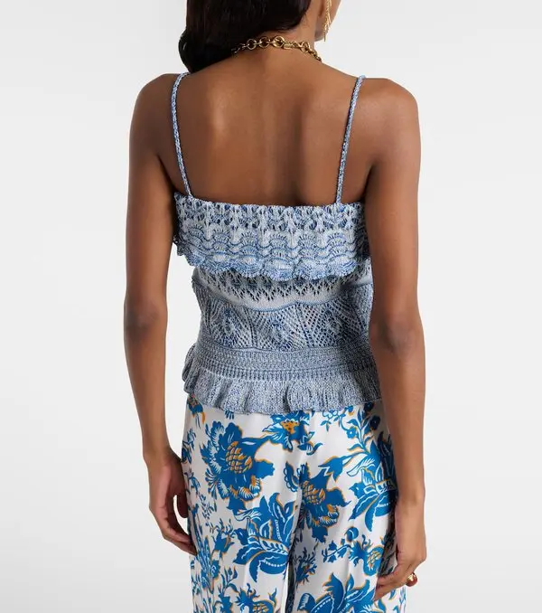 Etro Knitted Cotton Crop Top - Blue