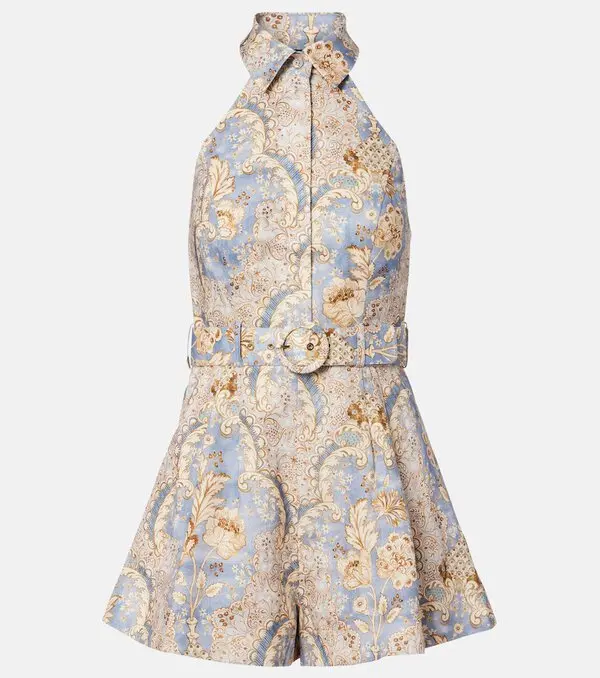 Zimmermann Daylight Printed Linen Halterneck Romper - Multicoloured