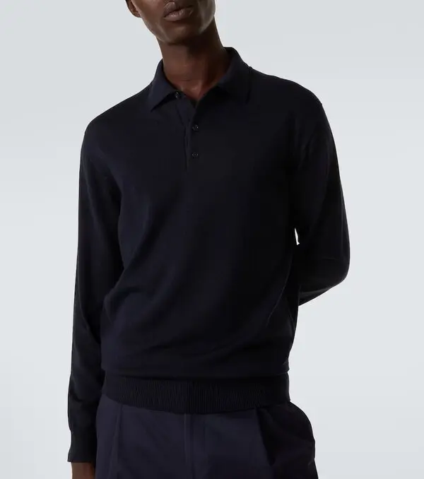 SAMAN AMEL Allen Wool Polo Sweater - Blue