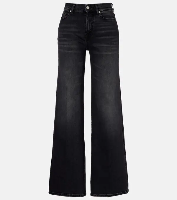 7 For All Mankind Lotta High-rise Wide-leg Jeans - Black