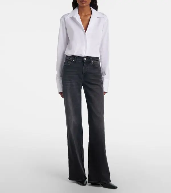 7 For All Mankind Lotta High-rise Wide-leg Jeans - Black