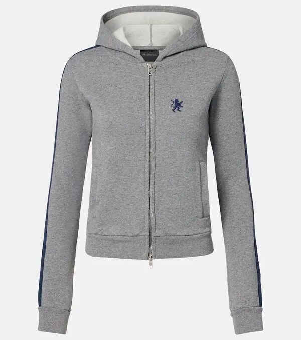 Balenciaga Embroidered Cotton Zip-up Hoodie - Grey