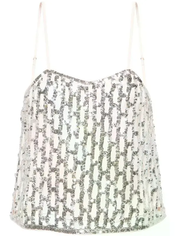 FORTE_FORTE Sequin Embellished Sleeveless Cropped Top - Silver