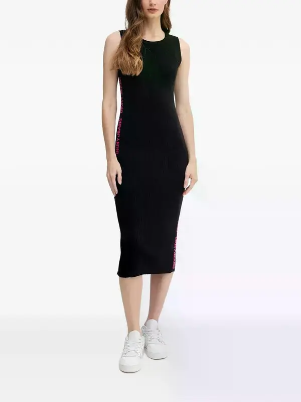 Dkny Ribbed Midi Dress With Text Detail - Black
