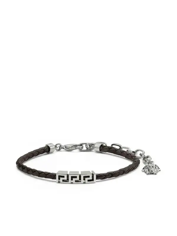 Versace Greca Leather Bracelet - Silver