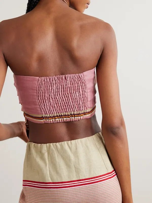 Faithfull The Brand Ebbe Shirred Striped Linen Bandeau Top - Multi