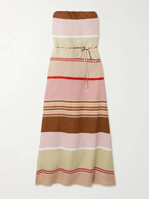 Faithfull The Brand Yolina Strapless Belted Striped Linen Maxi Dress - Multi