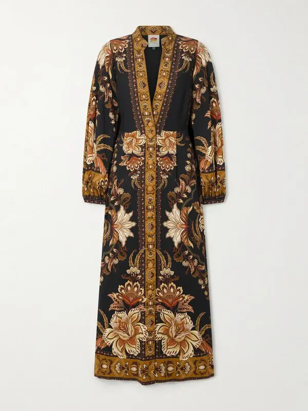 Farm Rio Majestic Garden Pleated Floral-print Twill Maxi Dress - Black