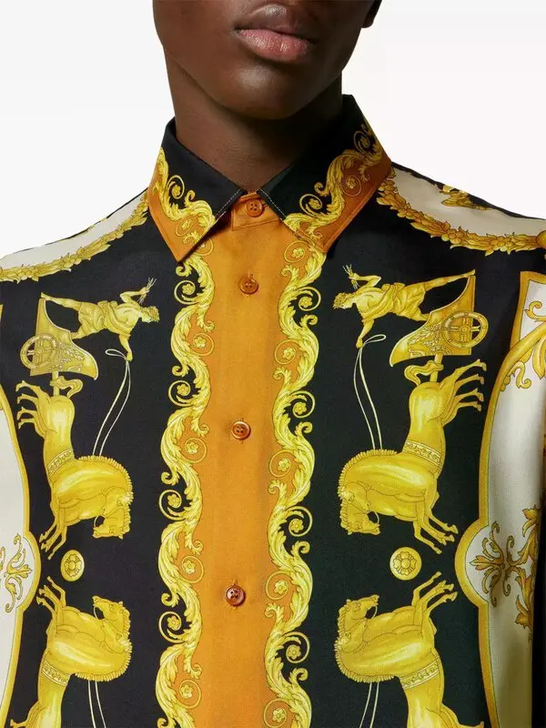 Versace Baroque-patterned Silk Shirt - Black