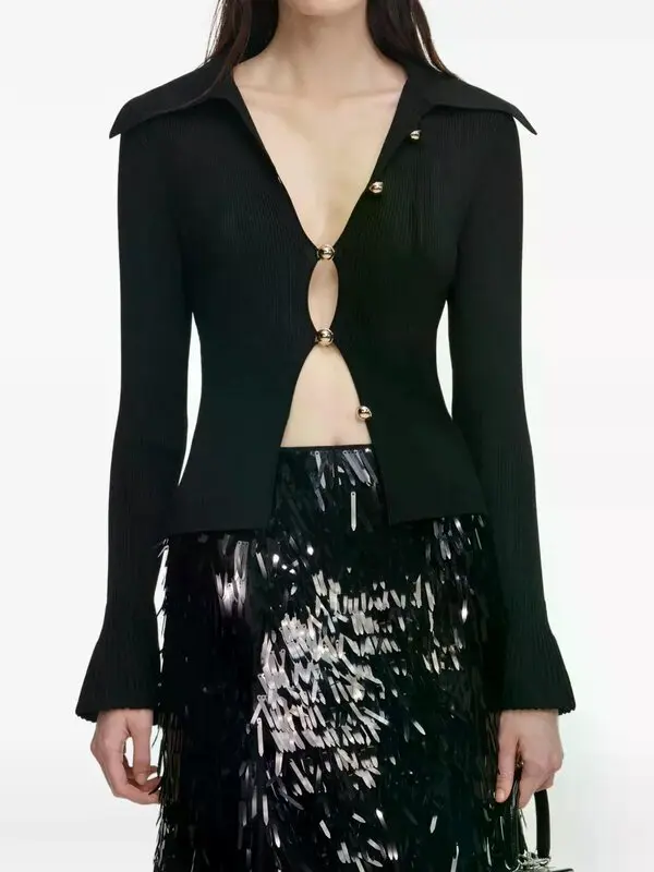 SELF-PORTRAIT Button-embellished Cardigan - Black