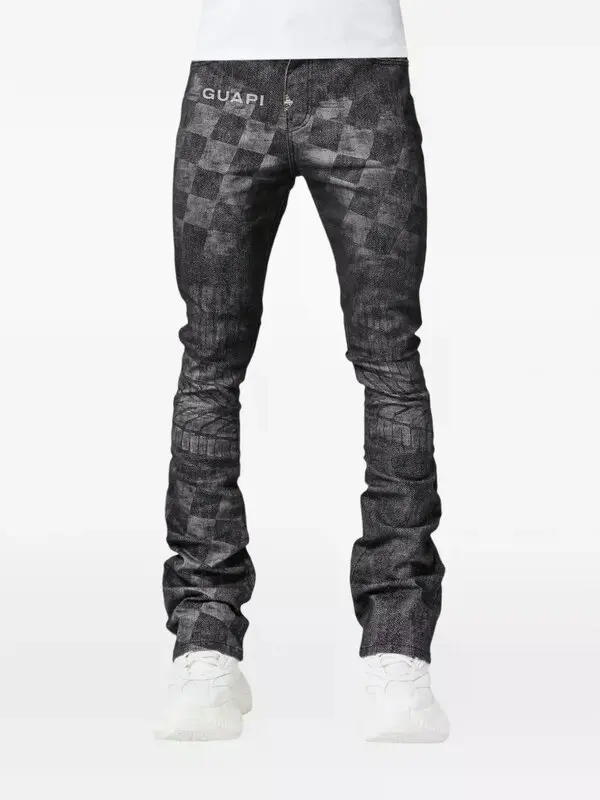 GUAPI Obsidian Racer Jeans With Checkered Flag And Tire Track Motif