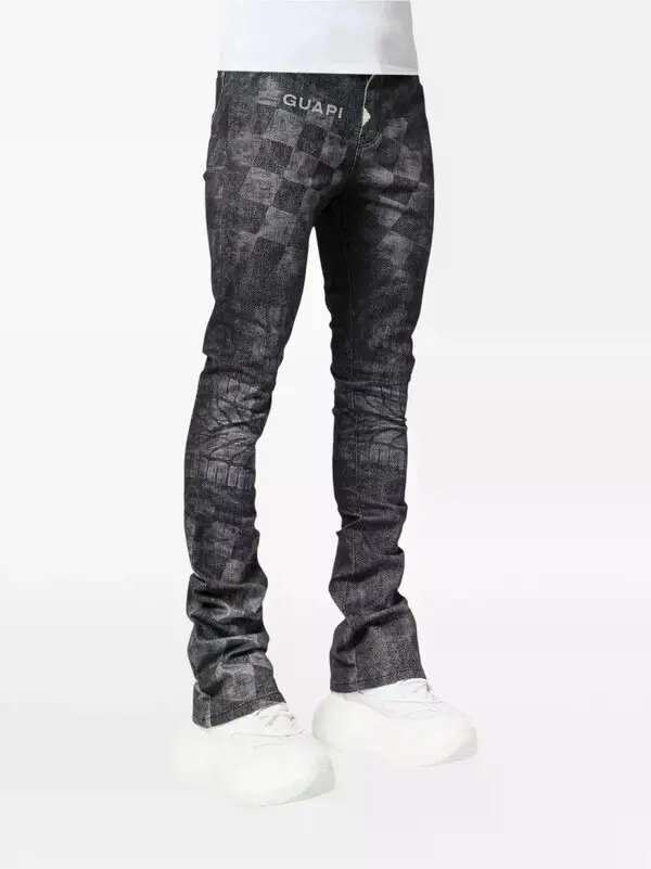 GUAPI Obsidian Racer Jeans With Checkered Flag And Tire Track Motif