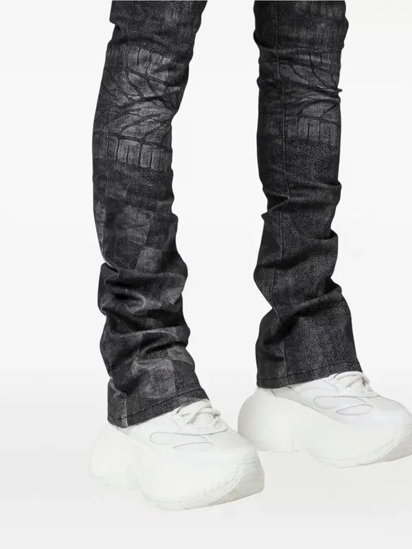 GUAPI Obsidian Racer Jeans With Checkered Flag And Tire Track Motif