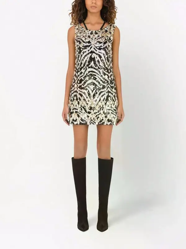 Dolce & Gabbana Embellished Zebra Print Mini Dress