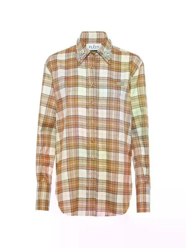 Philipp Plein Checked Shirt With Embellished Collar