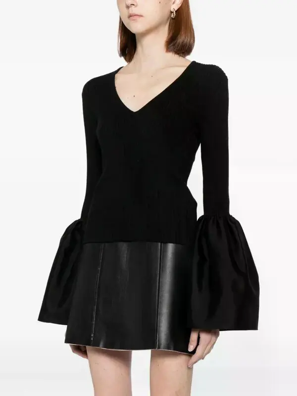 Cynthia Rowley V-neck Top With Flared Sleeves - Black