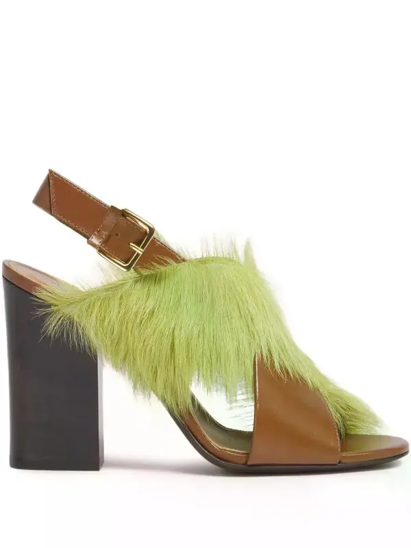 Marni Two-tone Criss-cross Fur Block Heel Sandals - Brown