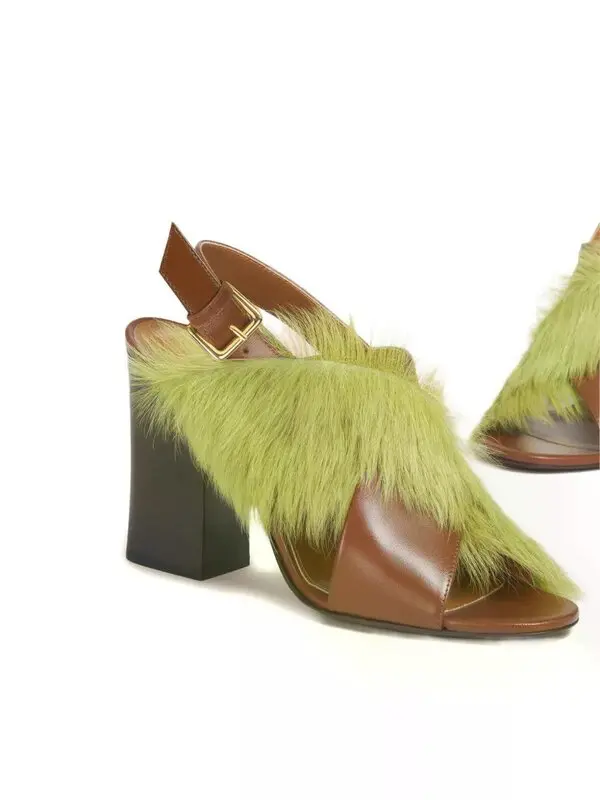 Marni Two-tone Criss-cross Fur Block Heel Sandals - Brown
