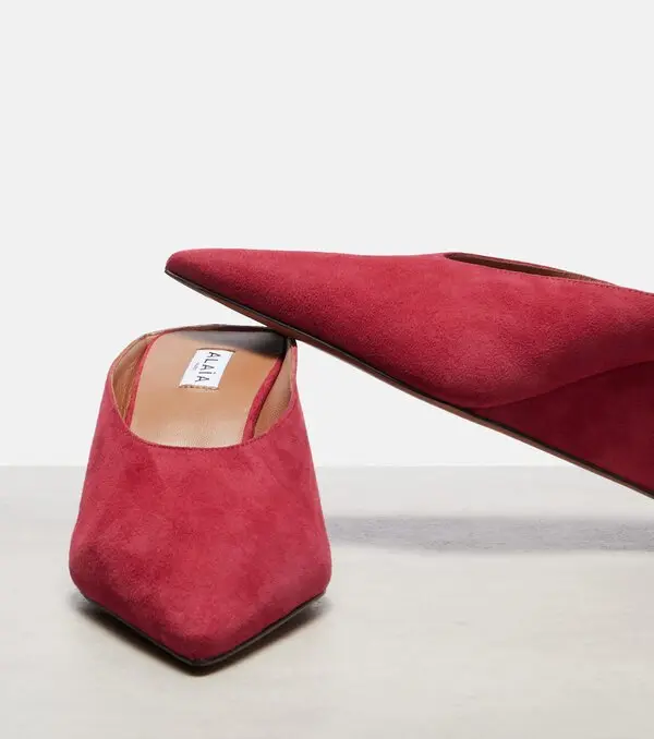 Alaïa Cube 75 Suede Wedge Mules - Red