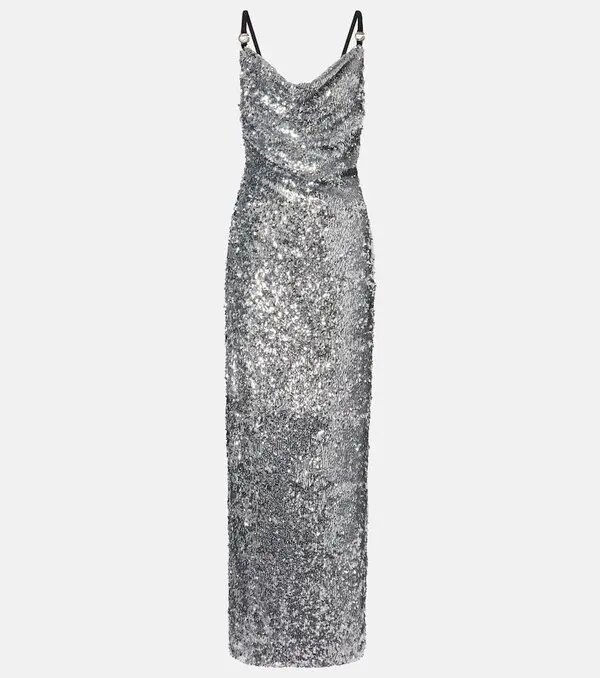 Coperni Draped Sequined Gown - Silver