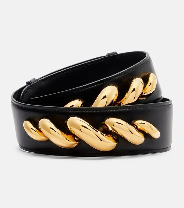 Alaïa Wide Leather Belt With Gold-tone Chain Detail - Black