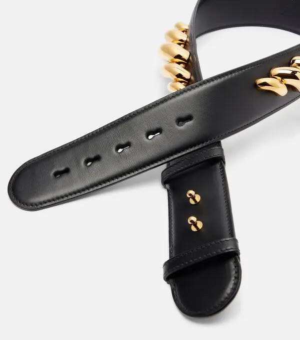 Alaïa Wide Leather Belt With Gold-tone Chain Detail
