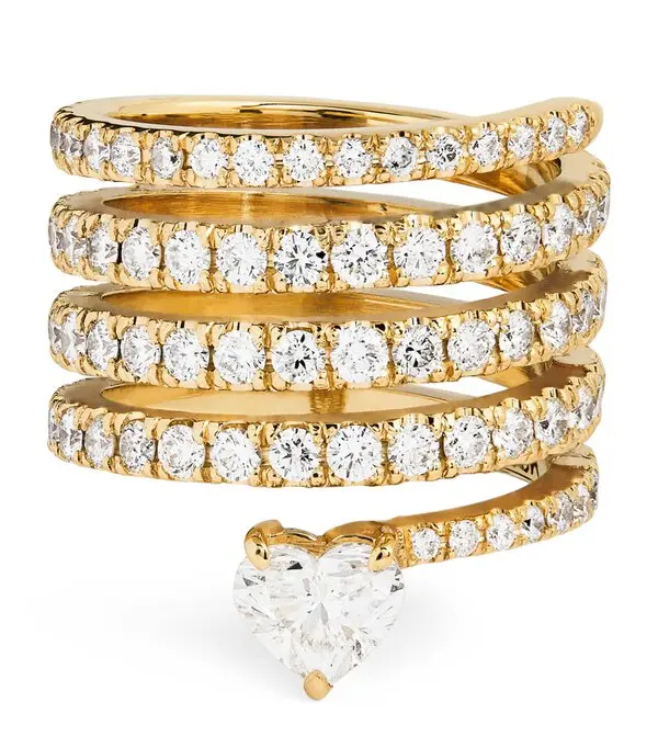 Shay 18k Gold Diamond Swirl Ring With Heart Cut Stone - Yellow
