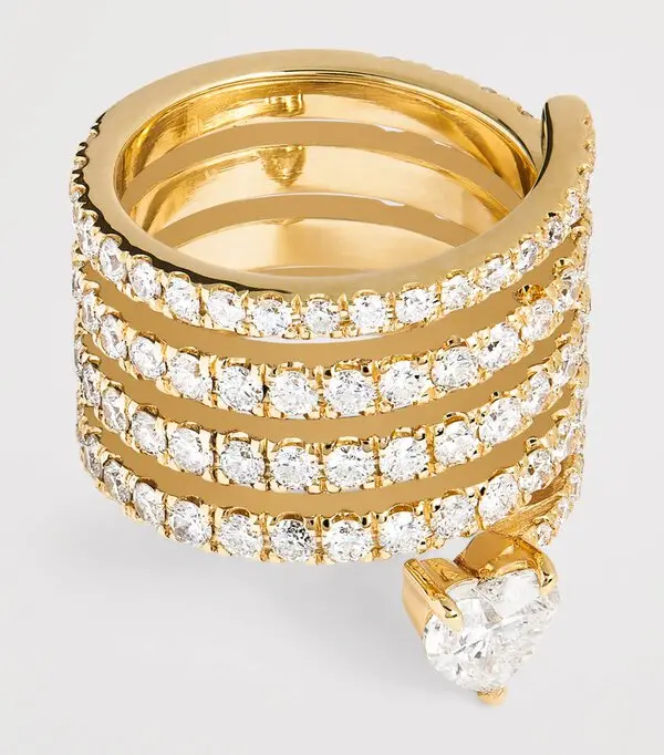 Shay 18k Gold Diamond Swirl Ring With Heart Cut Stone