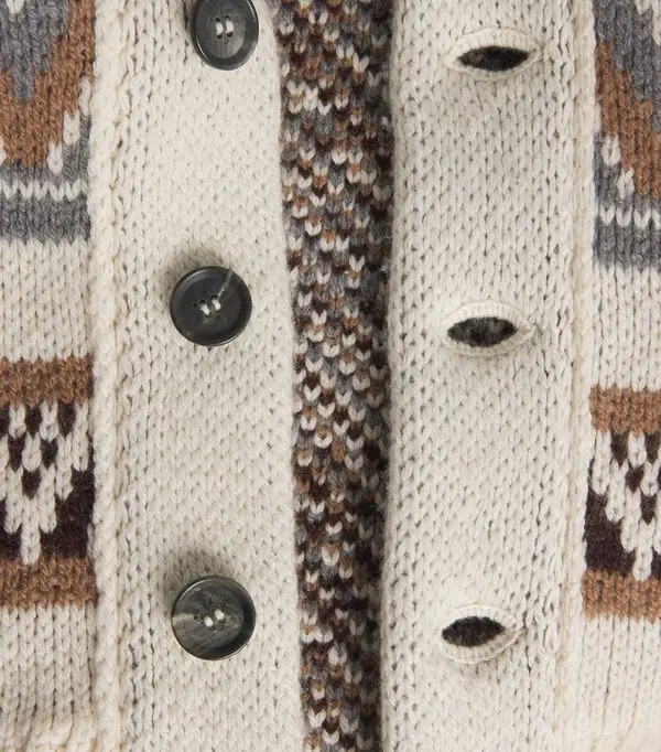 Isaia Cashmere Shawl Collar Cardigan With Fair Isle Motif