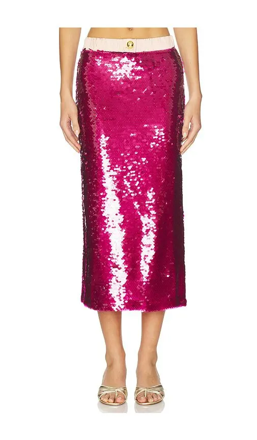 MAUDE CLUB Clara Sequin Midi Skirt - Fuchsia