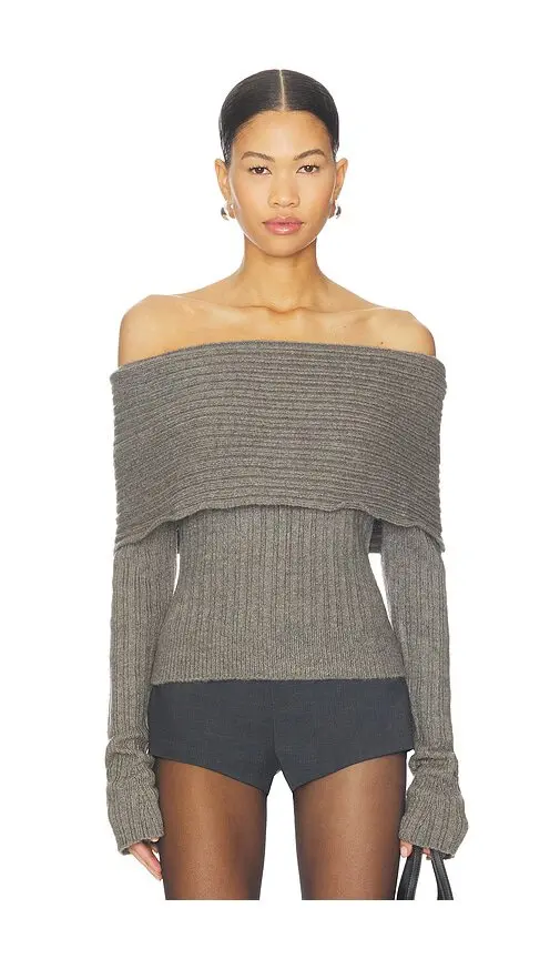 GUIZIO Off-the-shoulder Ribbed Knit Top